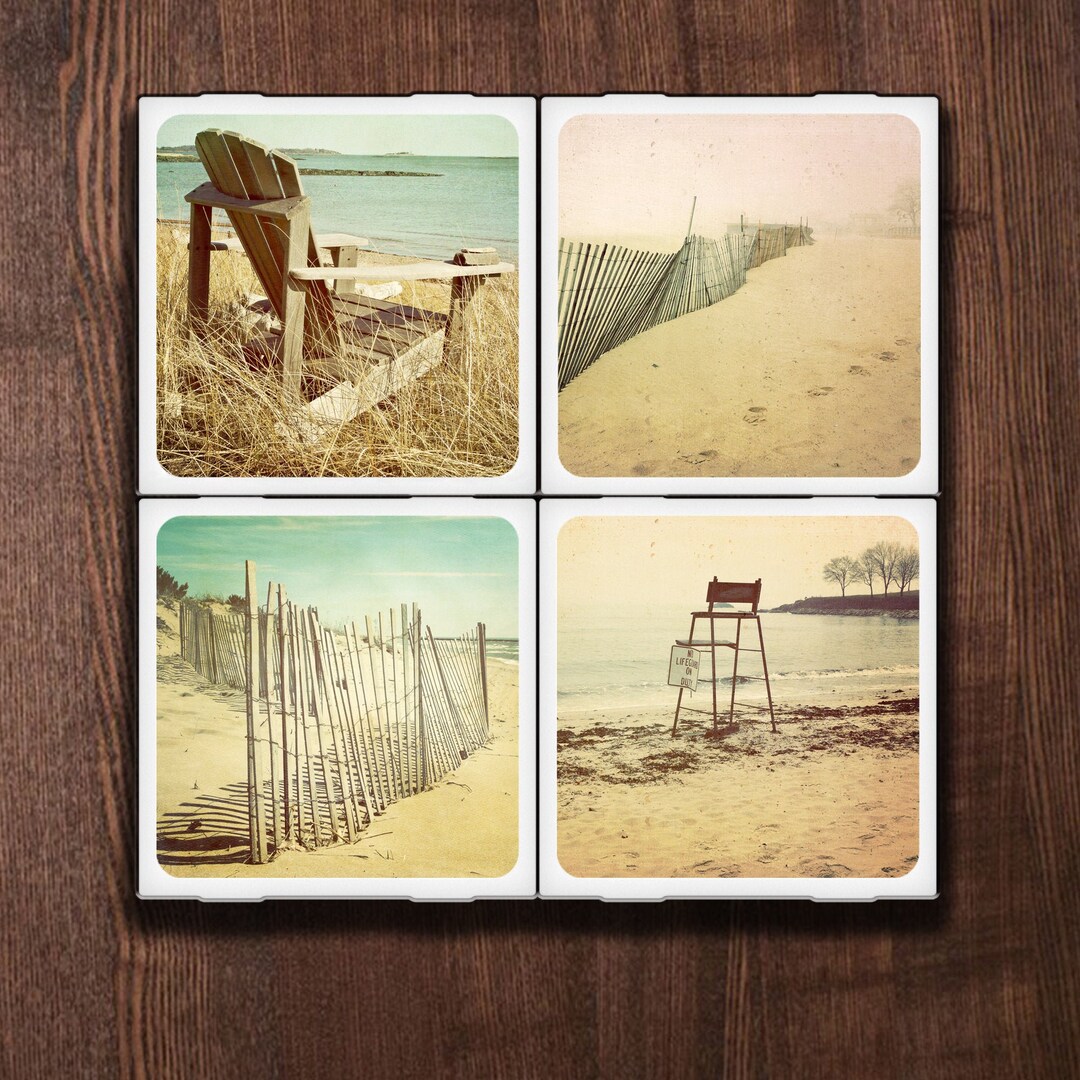 Vintage Beach Set Ceramic Coasters - Etsy