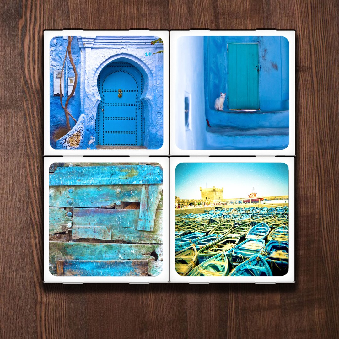 Moroccan Blue Set of Four Ceramic Coasters - Etsy
