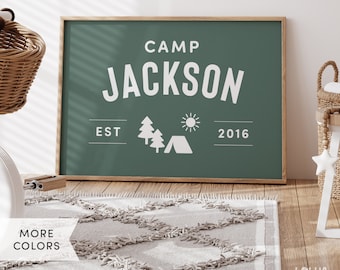 Personalized Camp Name Sign Print, Custom Camp Wall Decor, Happy Camper ...