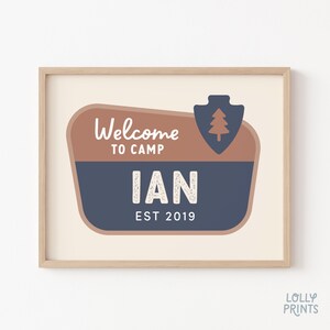 Personalized Camp Name Sign Print, Custom Camp Wall Decor, Happy Camper ...