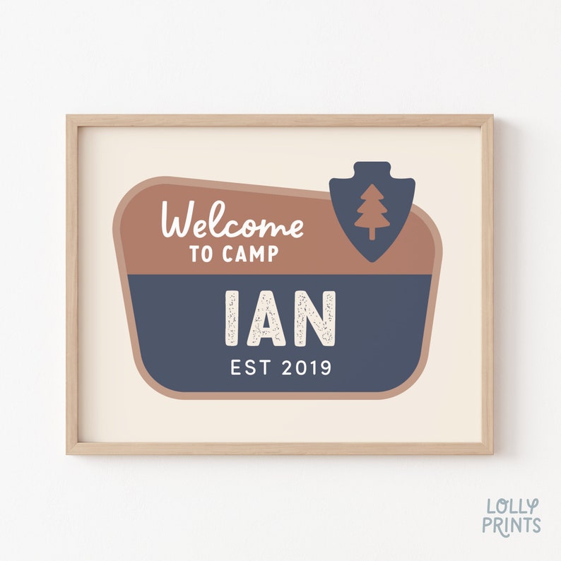 Personalized Camp Name Sign Print, Custom Camp Wall Decor, Happy Camper ...