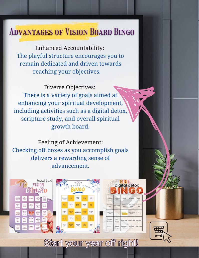 Vision Board Bingo Spiritual Growth Edition 2025 3 Pack Digital Detox ...