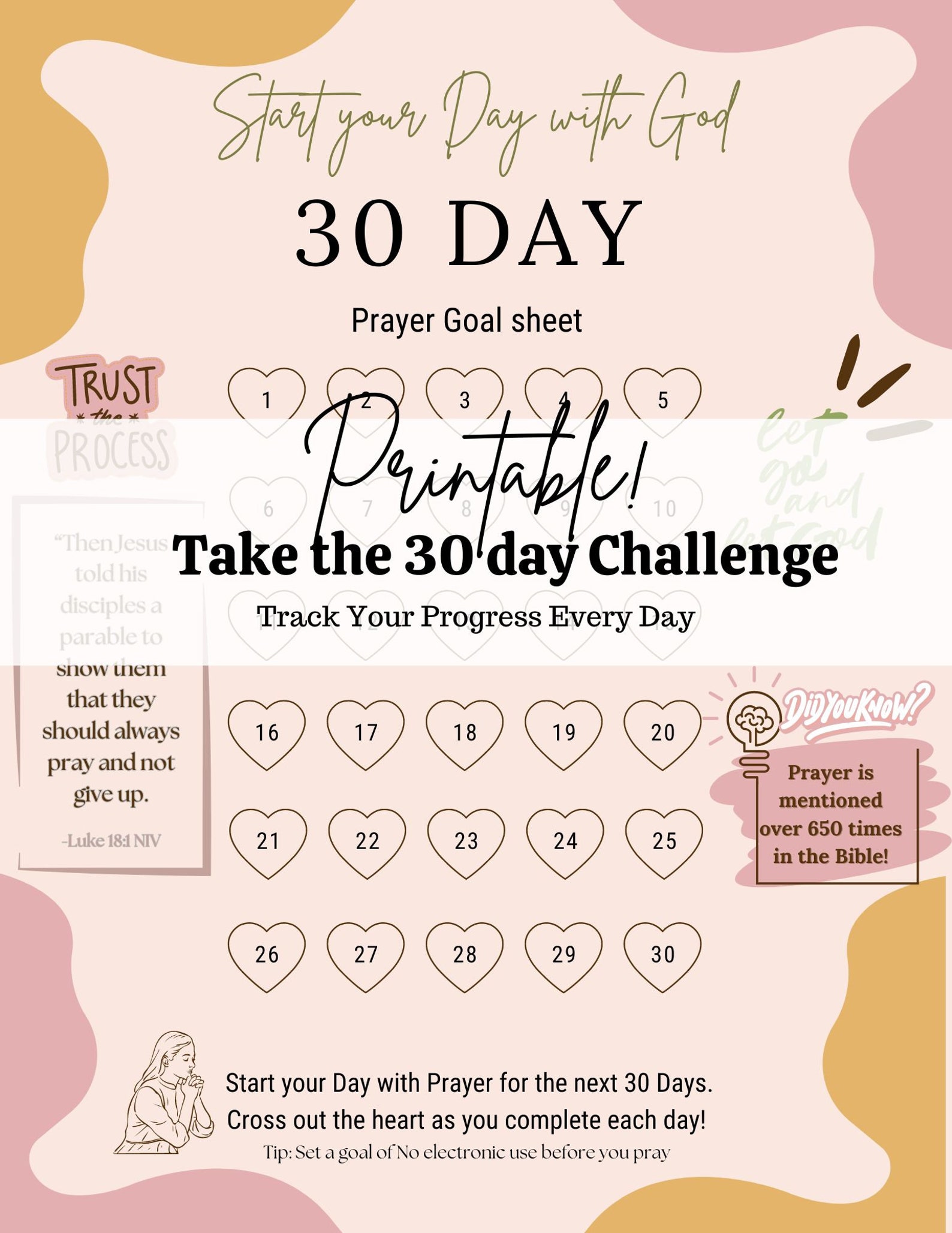 30 Day Prayer Goal Sheet Printable - Etsy