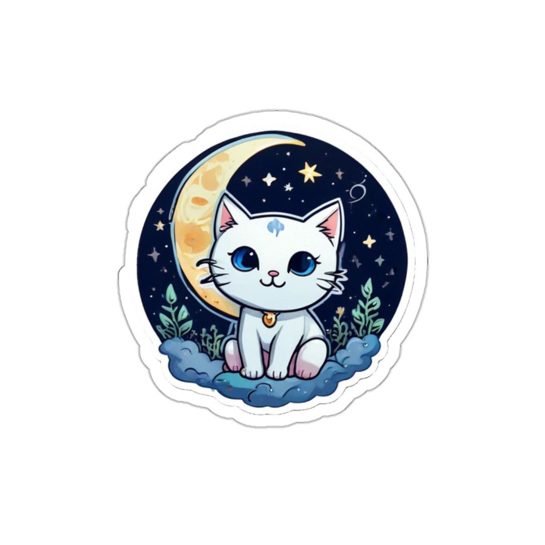 Meow-nificent Moon Cat Sticker - Etsy