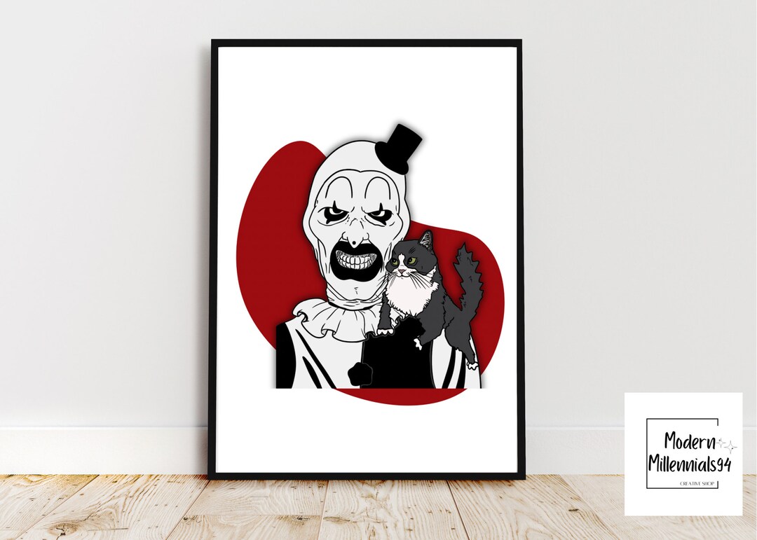 Terrifier With Cat , Spooky Wall Art,horror and Paws, Horror Print ...