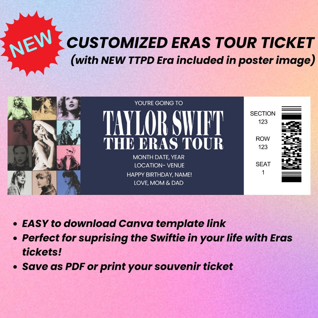 Easy CUSTOMIZABLE Taylor Swift Eras Tour Ticket Download on Canva ...
