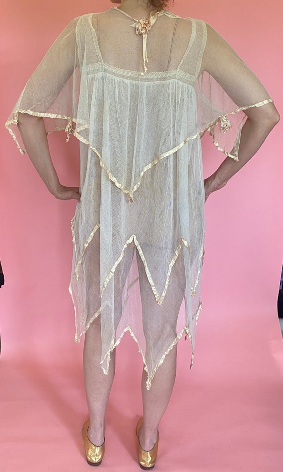 1920's Fairy Ribbon Net Pointy Hem Dress - Gem