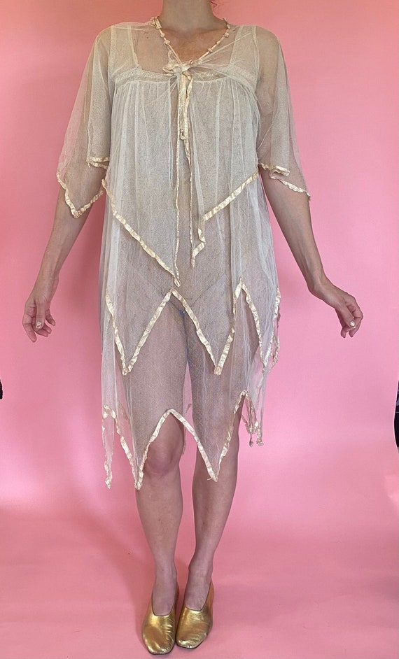 1920's Fairy Ribbon Net Pointy Hem Dress - Gem