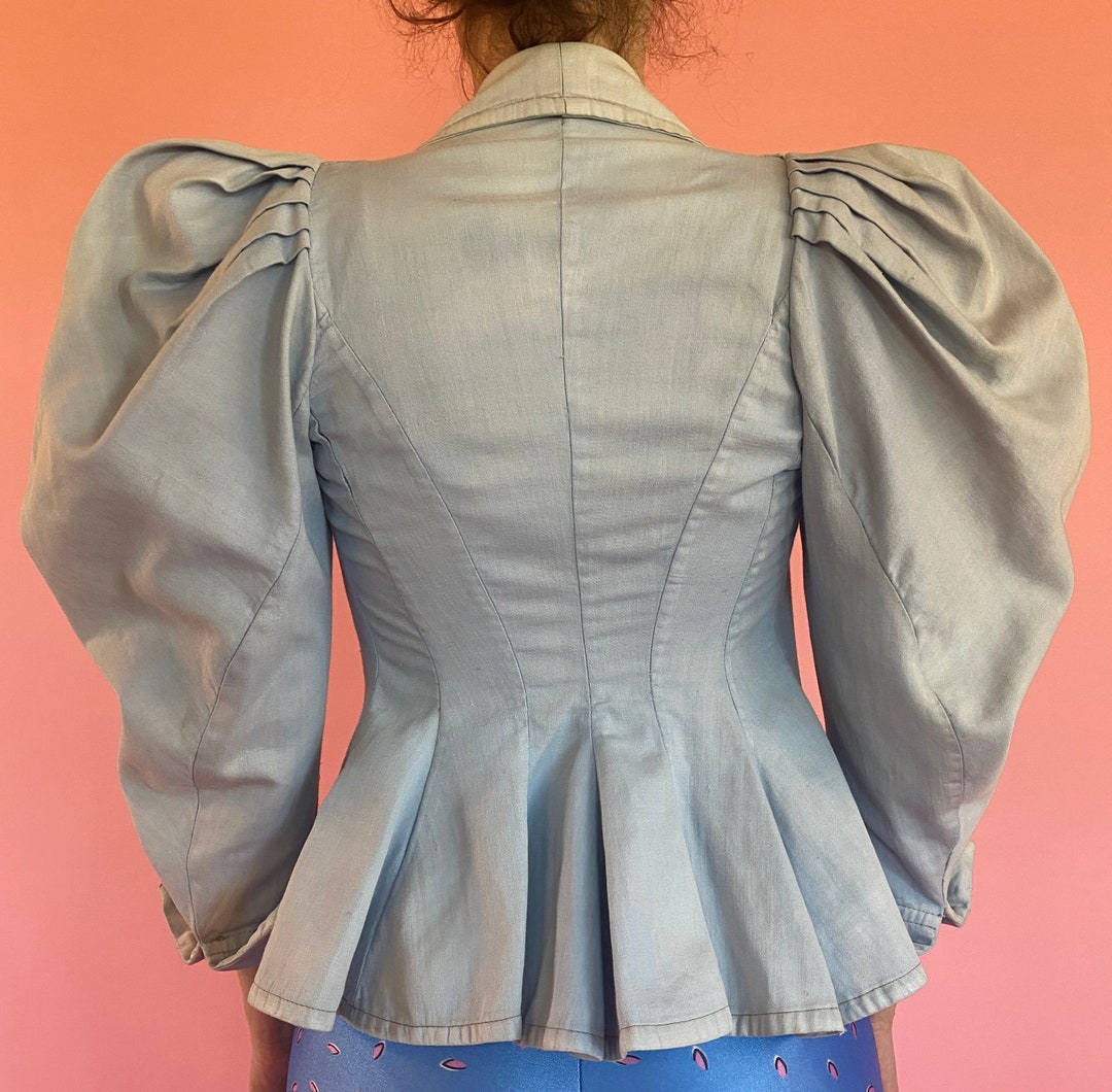 Edwardian Victorian Puff Sleeve Jacket-pale Blue Cotton - Etsy