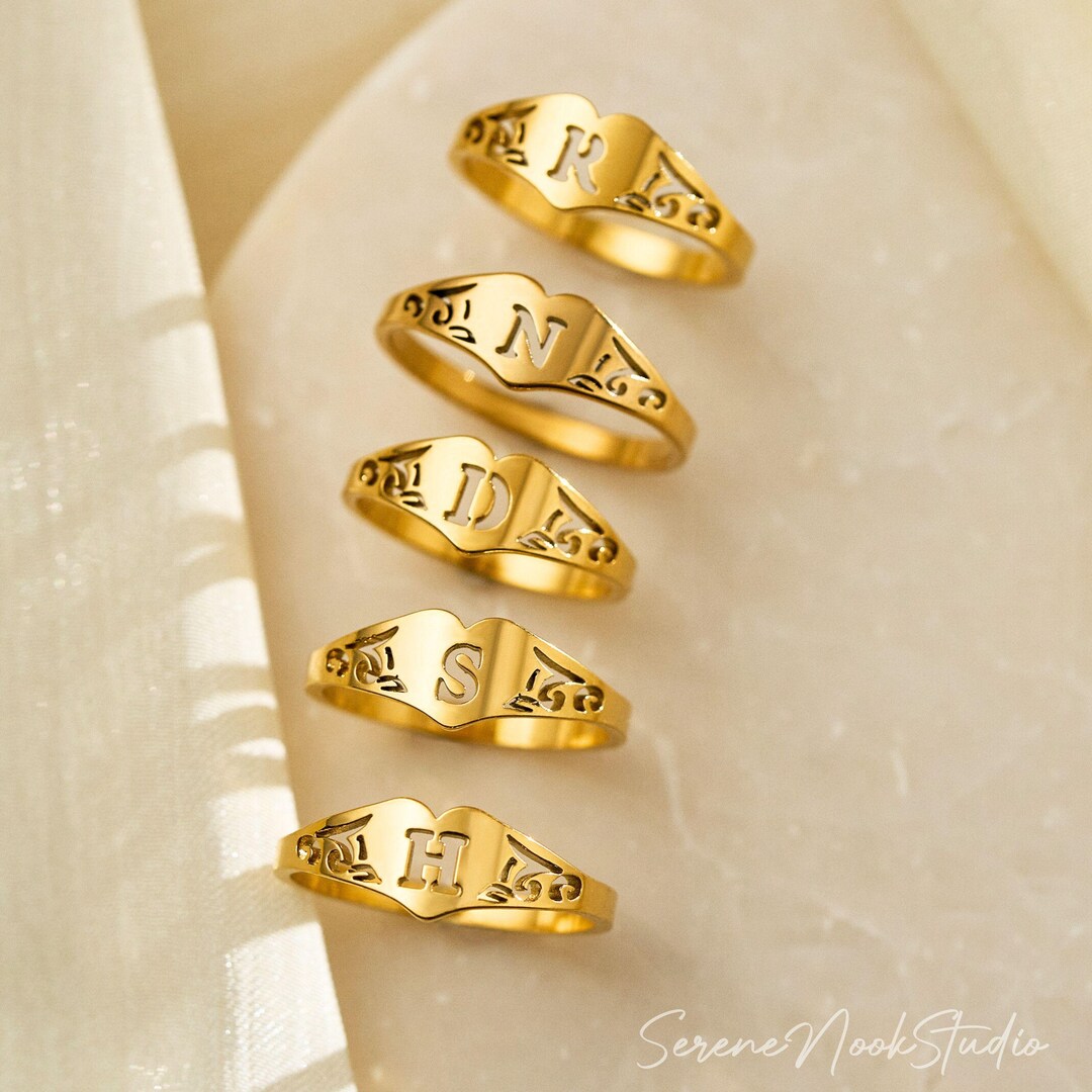 Personalized Initial Ring, Letter Gold Ring, Custom Stacking Ring ...