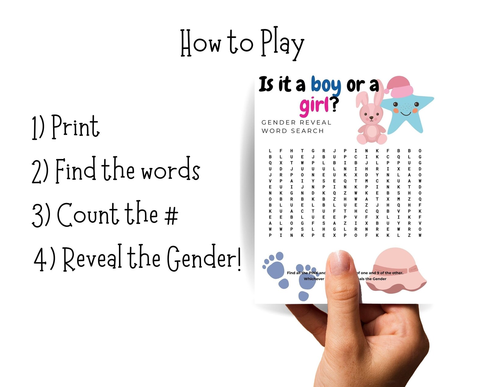 Gender Reveal Word Search, Featuring Pink & Blue Stuffed Animals. This ...