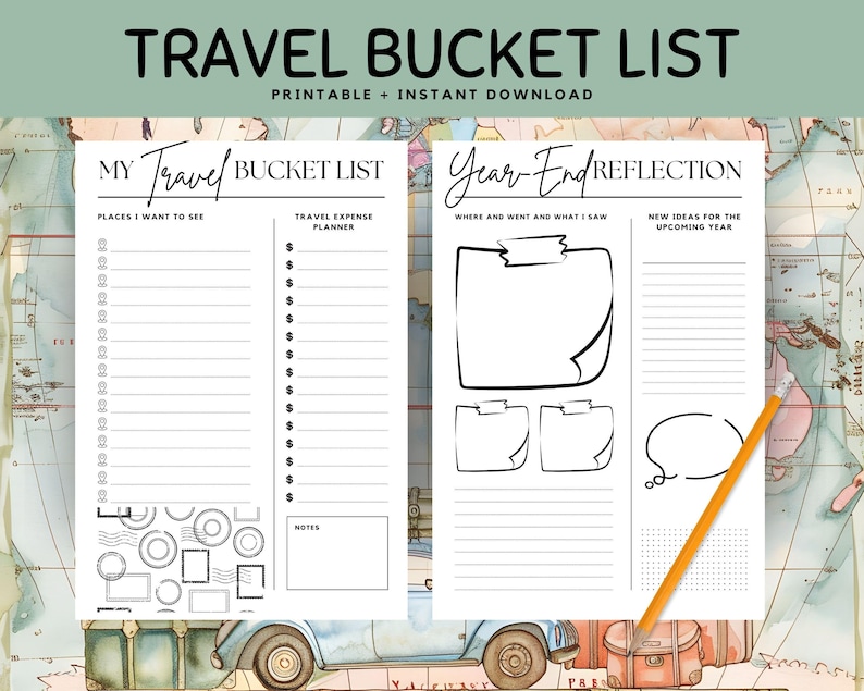 Travel Bucket List Printable, Bucket List Planner Insert, Bucket List ...