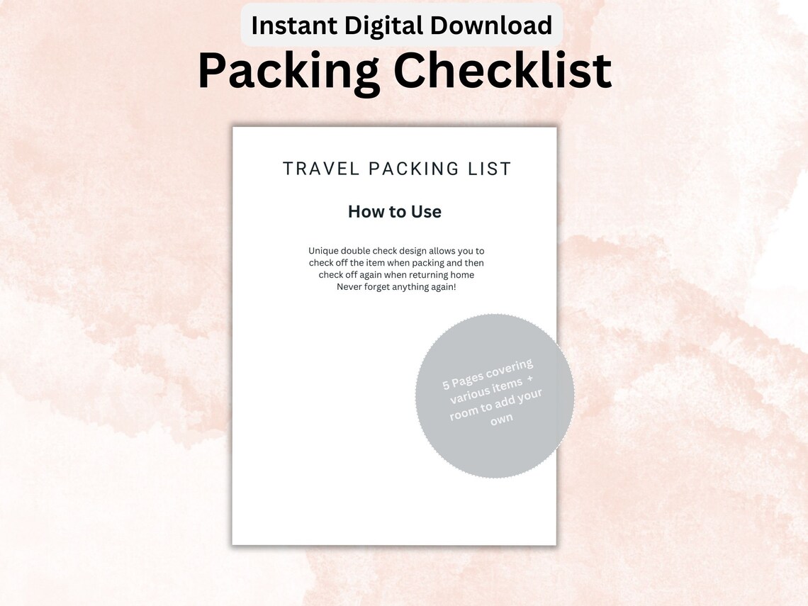 Unique Travel Packing Checklist | Printable PDF | Stay Organized - Etsy