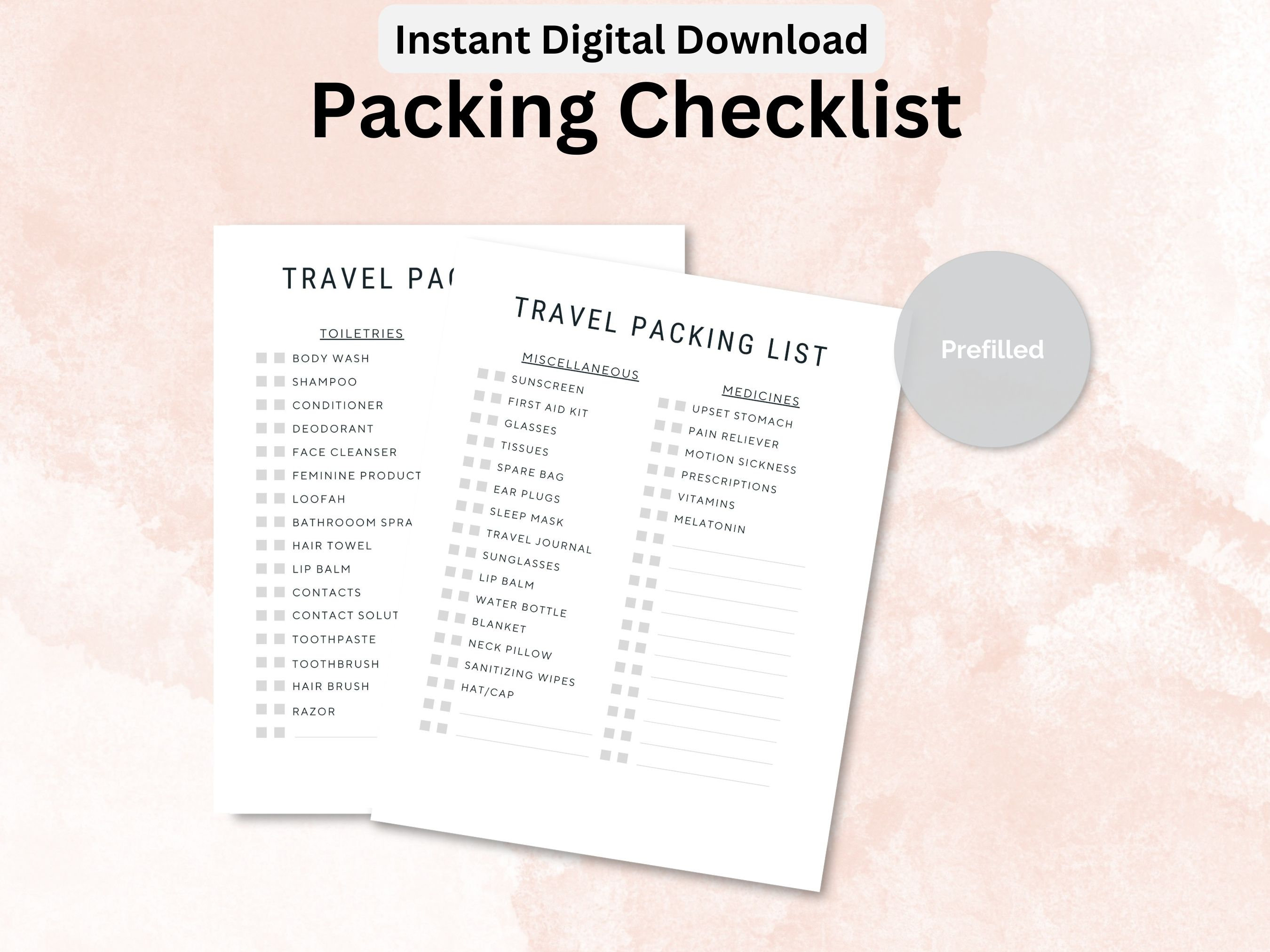Unique Travel Packing Checklist | Printable PDF | Stay Organized - Etsy