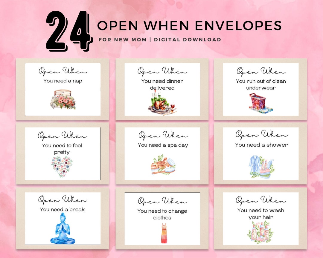 New Mom Gift Cards, Open When Labels & Cards Set, Thoughtful Baby ...