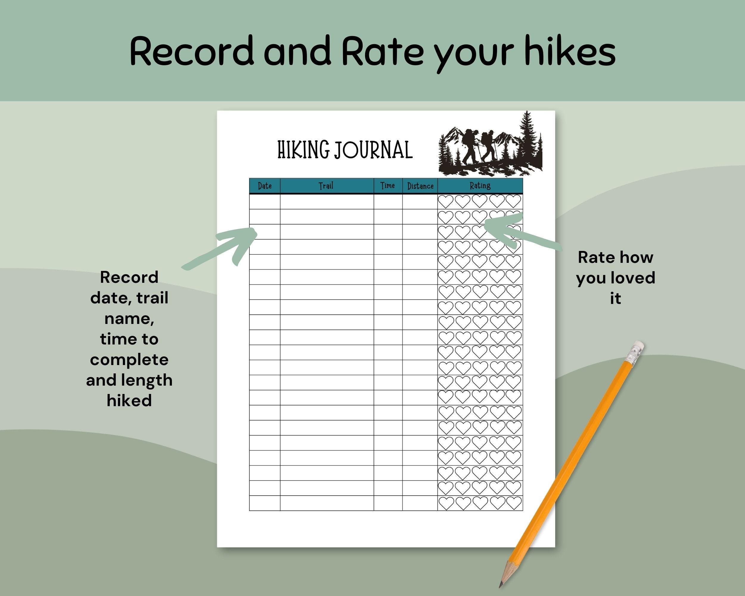 Printable Hiking Log, Journal Page, Hiking Tracker, Hike Tracker ...
