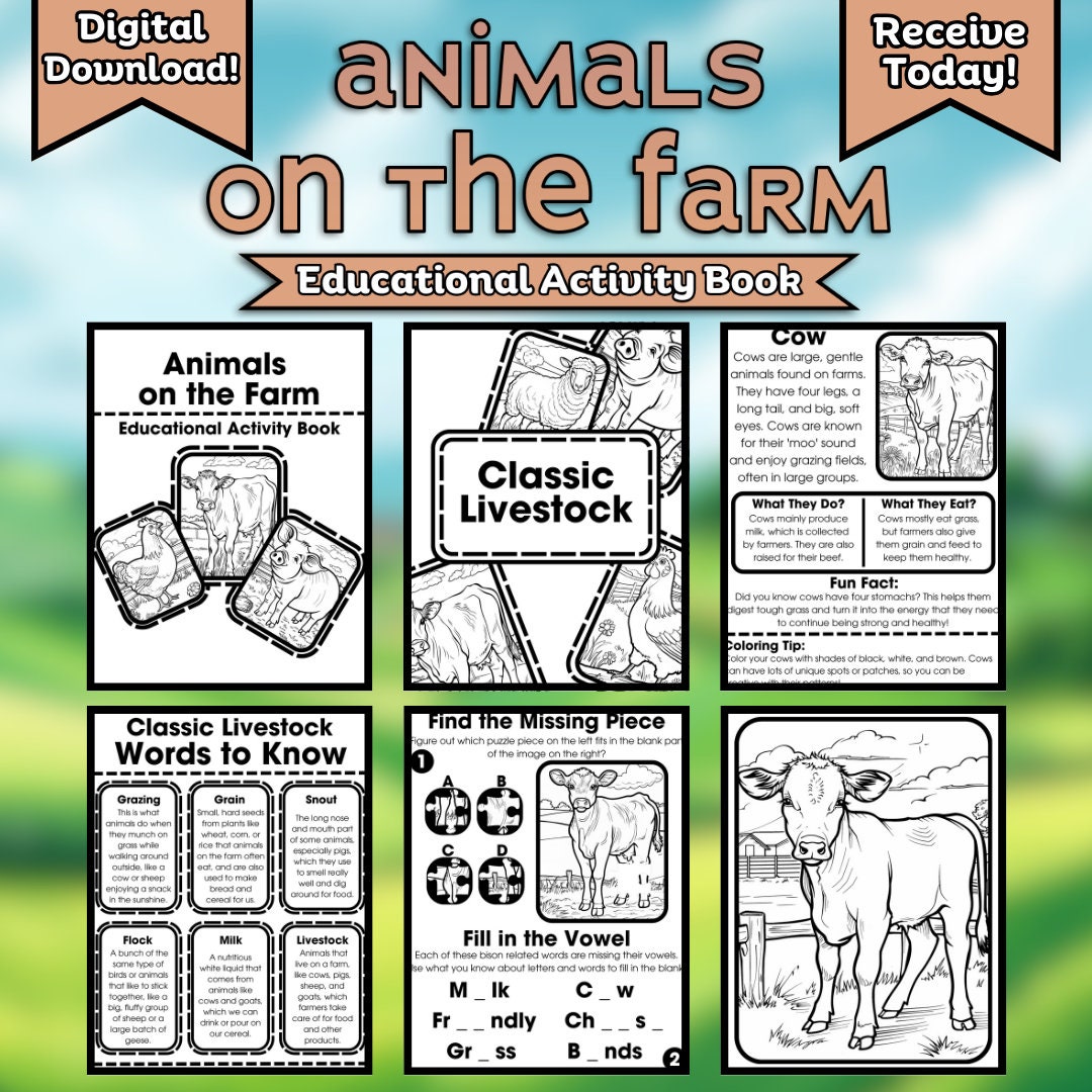 Animals on the Farm: Printable Educational Activity Book - Etsy