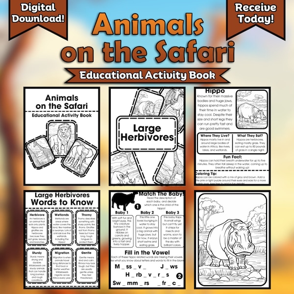 Animals on the Safari: Educational Activity Book - Etsy