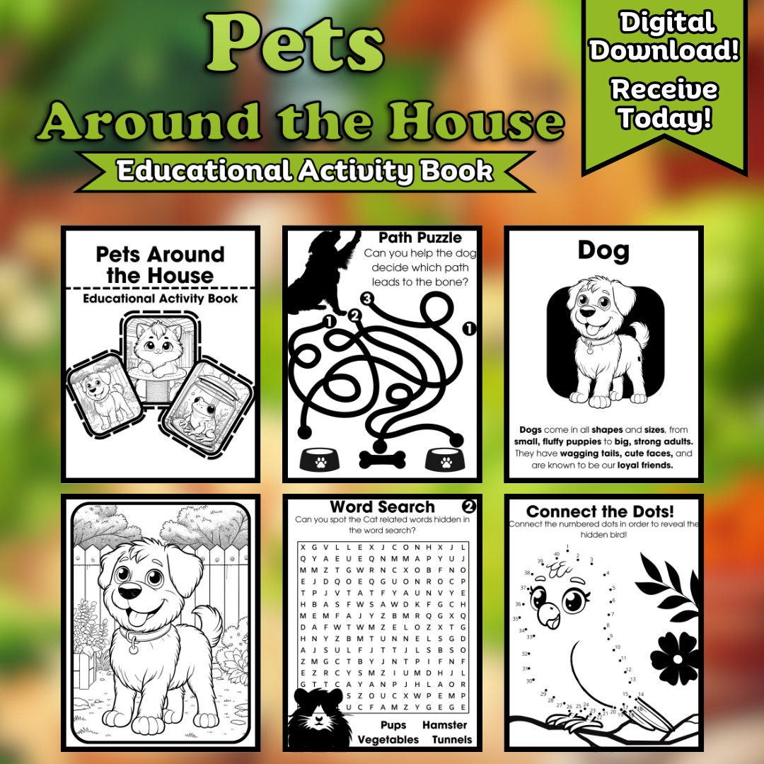 Pets Around the House: Printable Educational Activity Book - Etsy