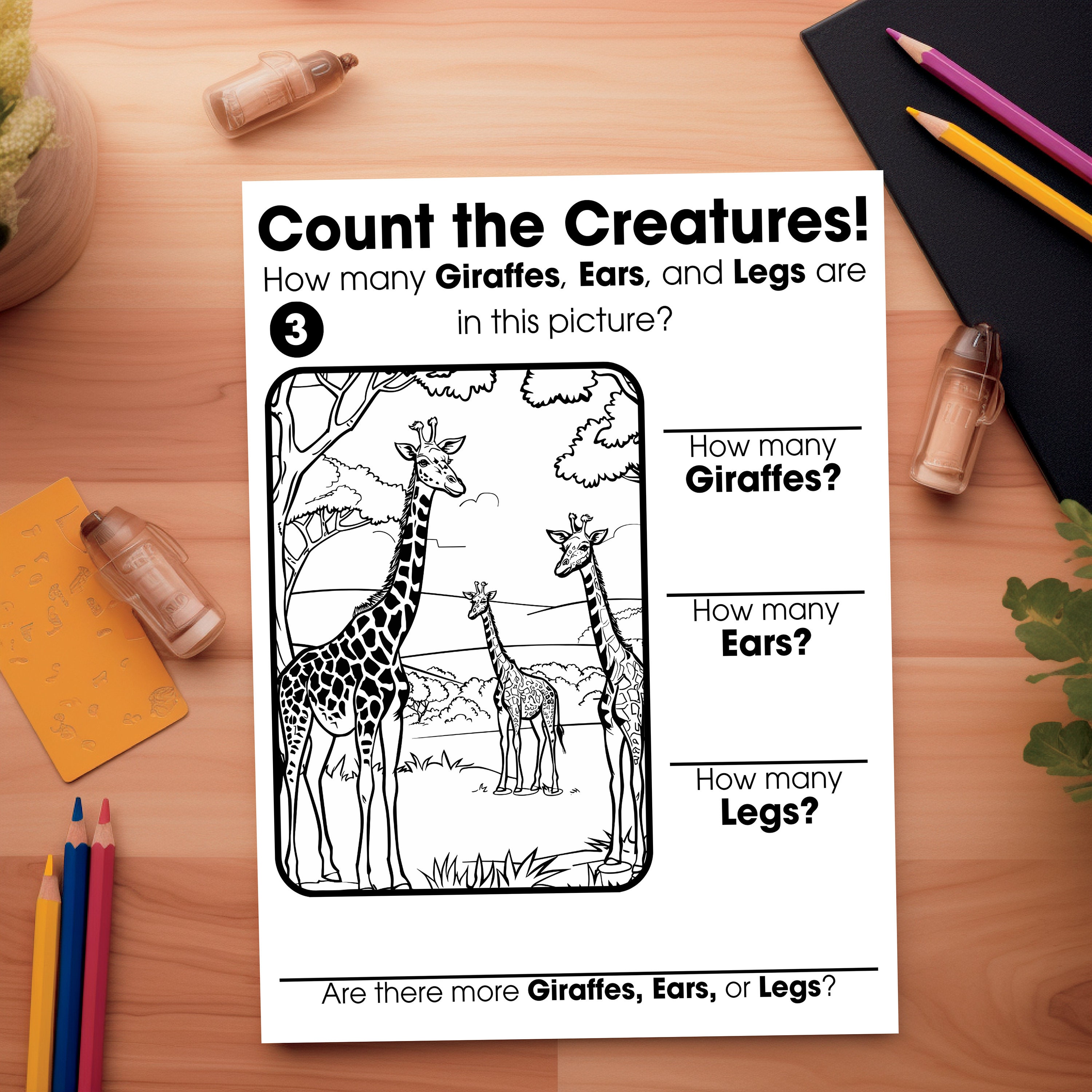 Animals on the Safari: Printable Educational Activity Book - Etsy