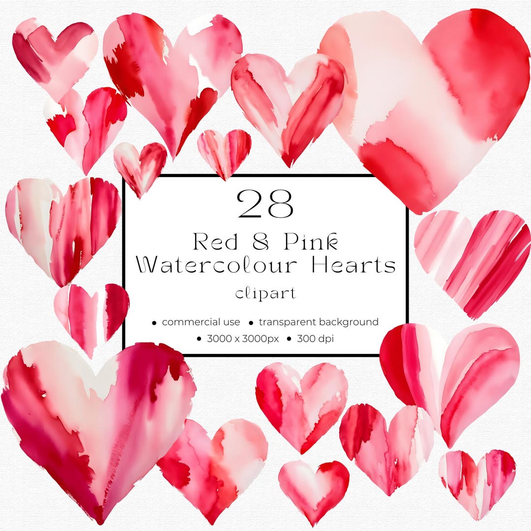 Red & Pink Heart Clipart Commercial Use Clipart INSTANT DOWNLOAD ...