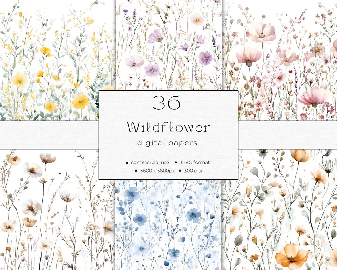 Wildflower Digital Papers Commercial Use INSTANT DOWNLOAD Wild Flowers ...