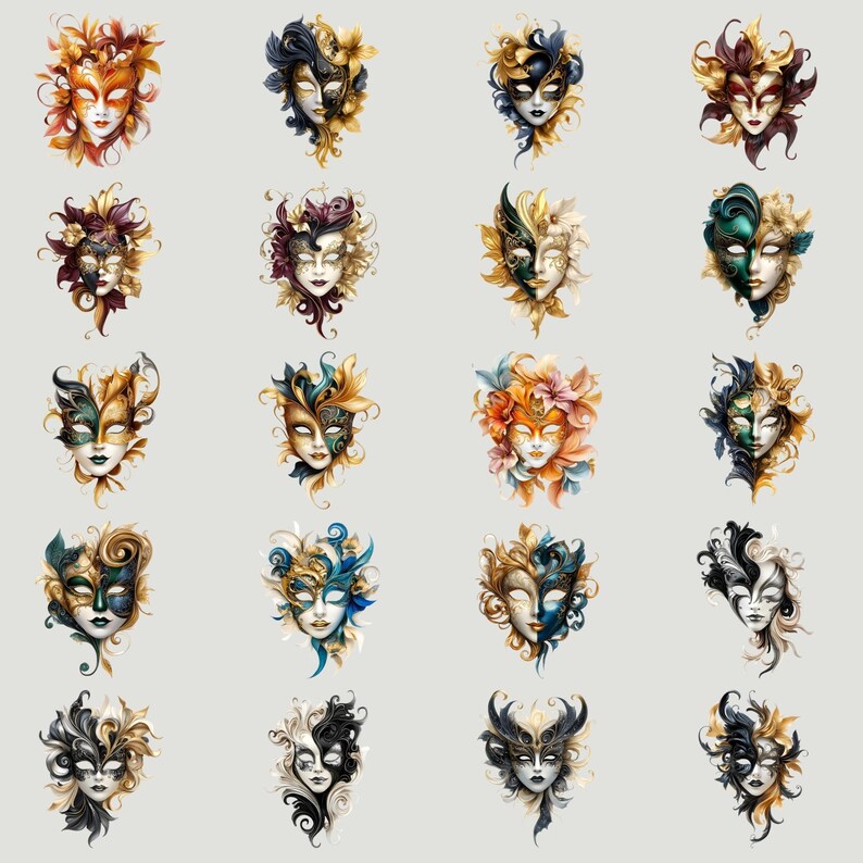 Venetian Masks Commercial Use Clipart INSTANT DOWNLOAD Italian ...