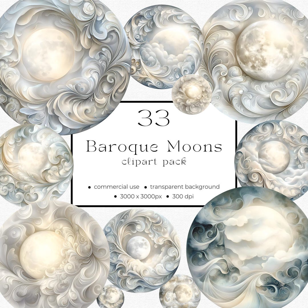 Baroque Moons Commercial Use Clipart INSTANT DOWNLOAD Mystical Moons ...