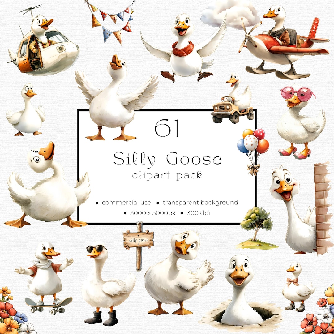 Silly Goose Commercial Use Clipart INSTANT DOWNLOAD Funny Goose Clipart ...