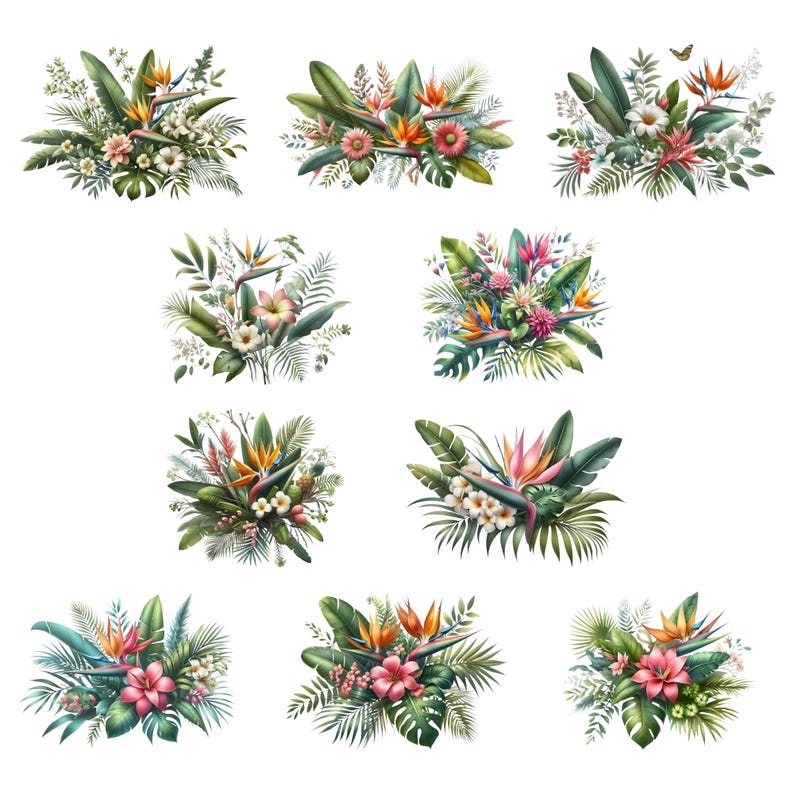 Tropical Bouquets Commercial Use Clipart INSTANT DOWNLOAD Hawaiian ...