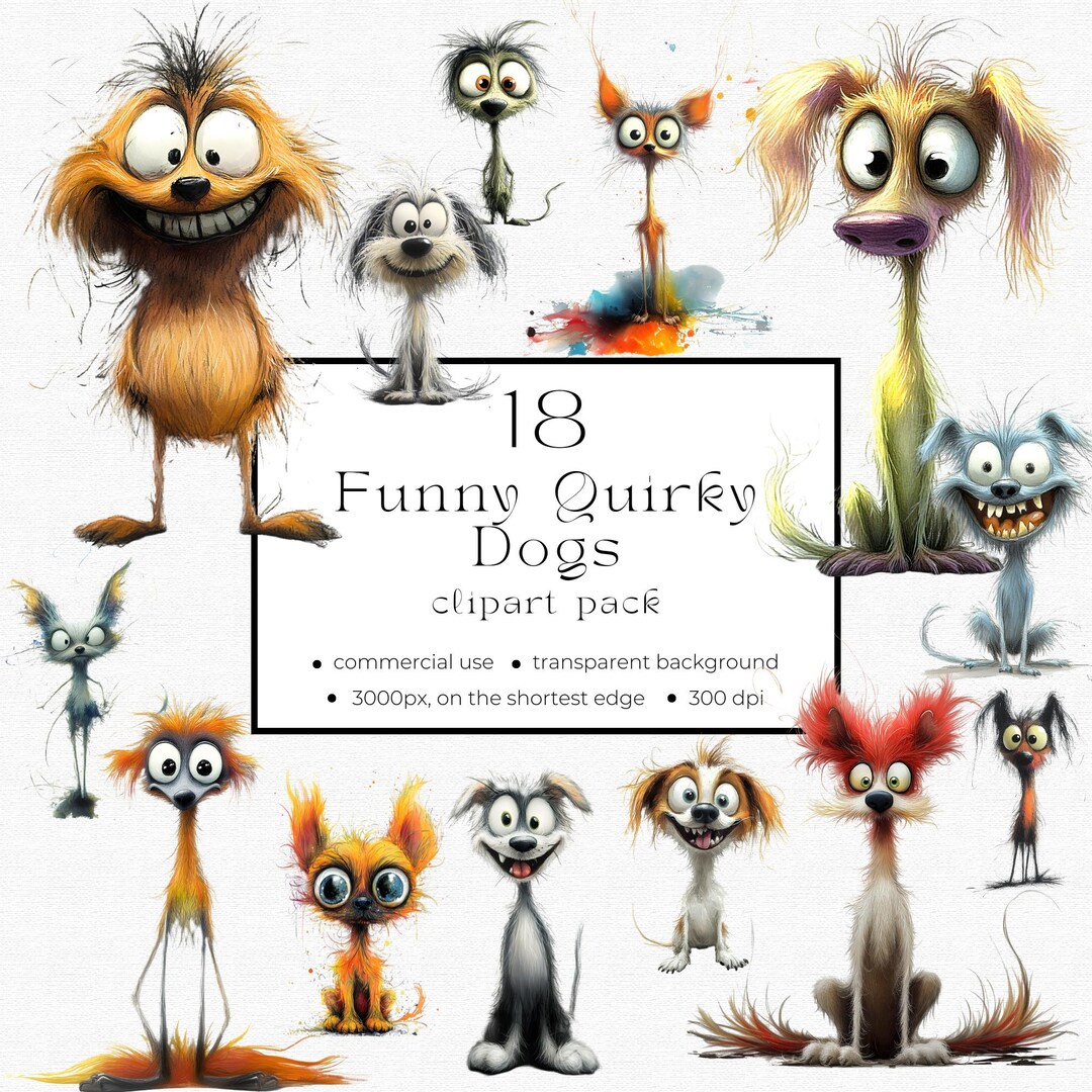 Funny Quirky Dogs Commercial Use Clipart INSTANT DOWNLOAD Gothic Weird ...