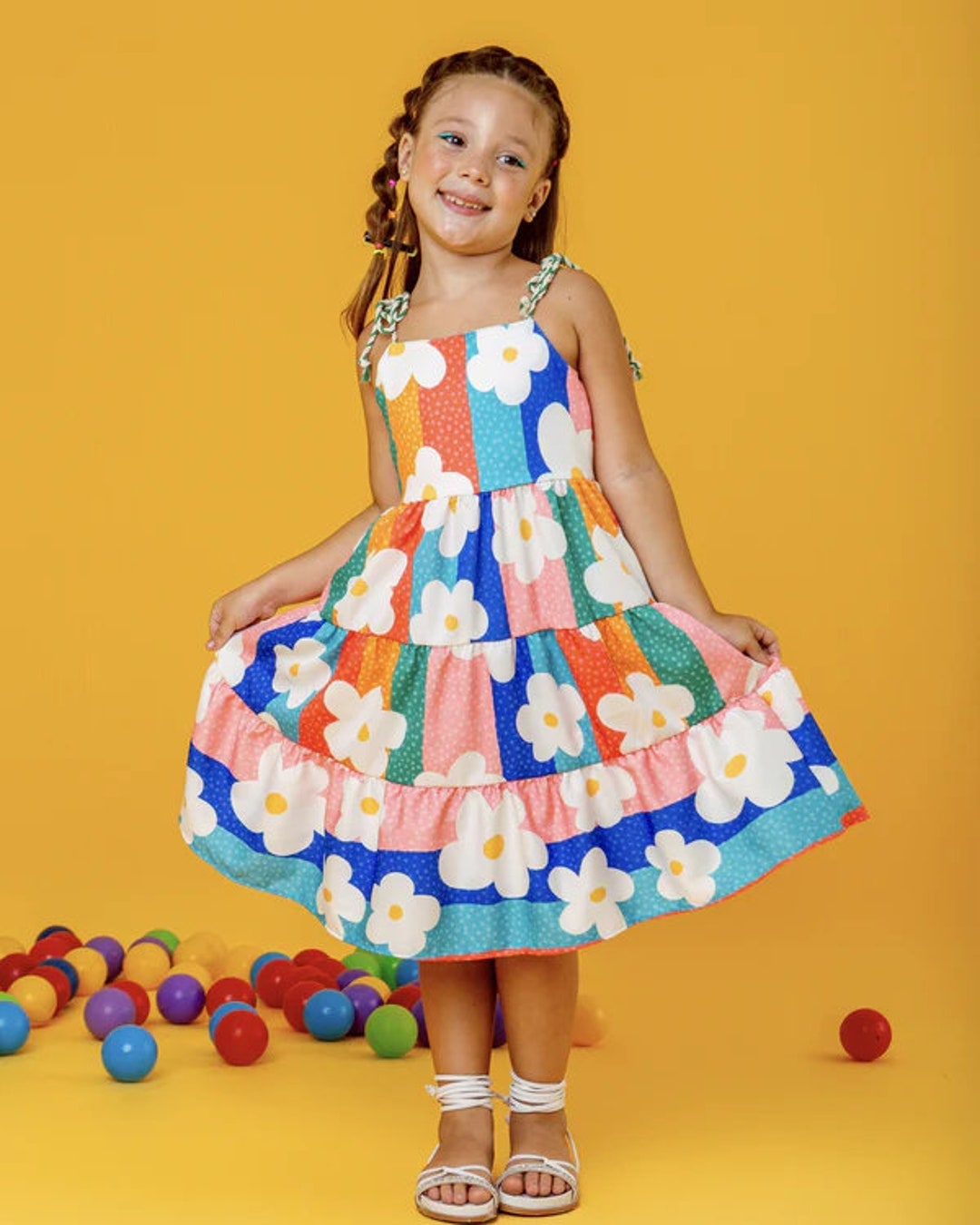 Colorful Daisy Dress for Girls ages 1-10 Vibrant Floral Print ...