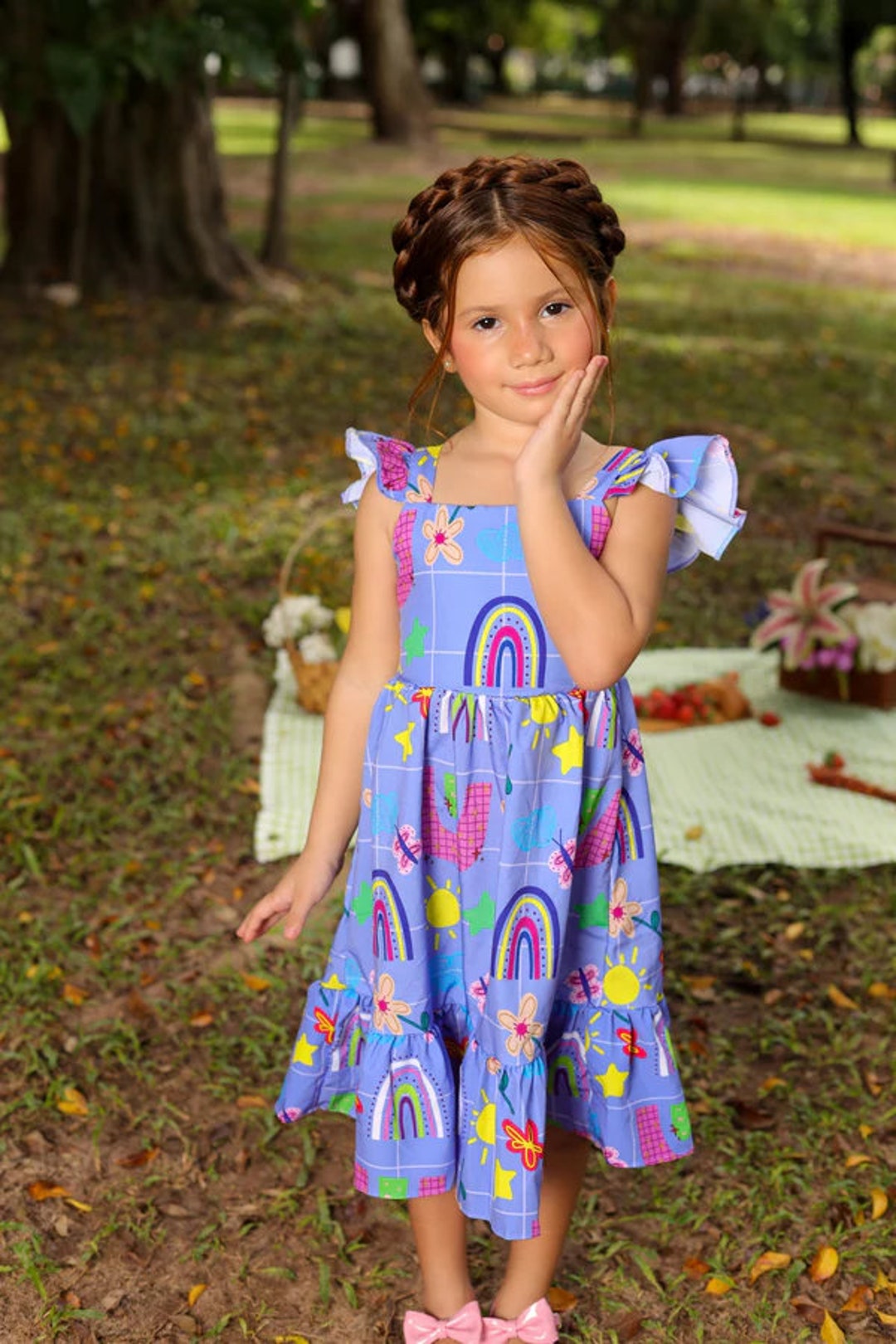 Lilac Rainbow Ruffle Dress for Girls, Ages 2-8 Playful and Comfortable ...