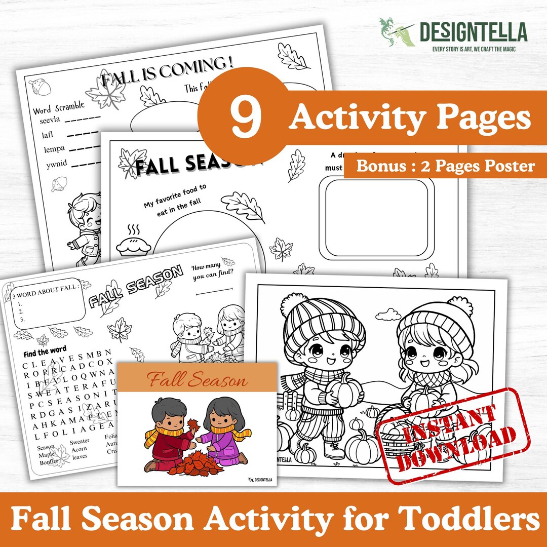 9 Pages Fall Season Activities for Toddlers Coloring Pages, Cartoon ...
