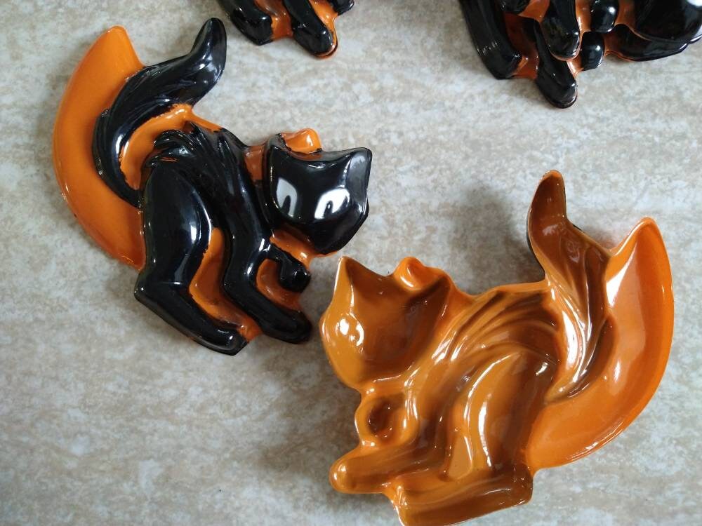 3pc or 6pc Vintage Scaredy Cat + Crescent Moon Decoration / Cake Pop ...