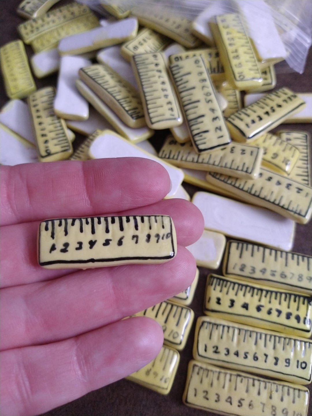 8pc Handmade Miniature RULER Vintage Ceramic Flat Back Pieces / Collage ...