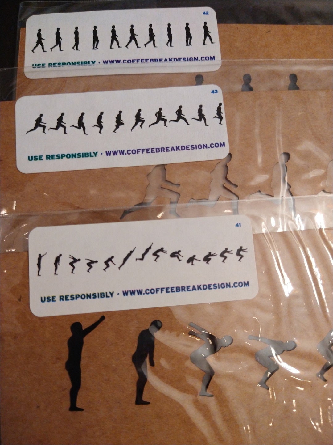 3pc IN MOTION Stencils / Man Jumping, Running, Walking / Coffee Break ...