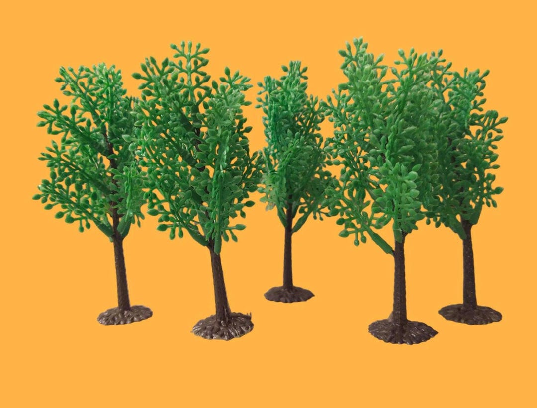 5pc Leafy Green Plastic Tree Miniature / Cake Toppers, Diorama Prop ...