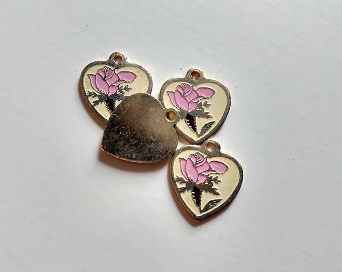 Choice! 6pc ENAMEL FLORAL HEART Vintage Mini Charms / Gold Tone / New ...