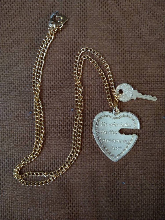 2 Vintage Novelty KEY to MY HEART Necklaces Gold Tone Metal Heart Key Charm Pendants New Old Stock Hong Kong Valentine Partner Etsy