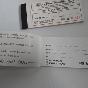 Vintage ANGELA PARK Swimming Club Ticket Booklet Book or Pages / Child ...