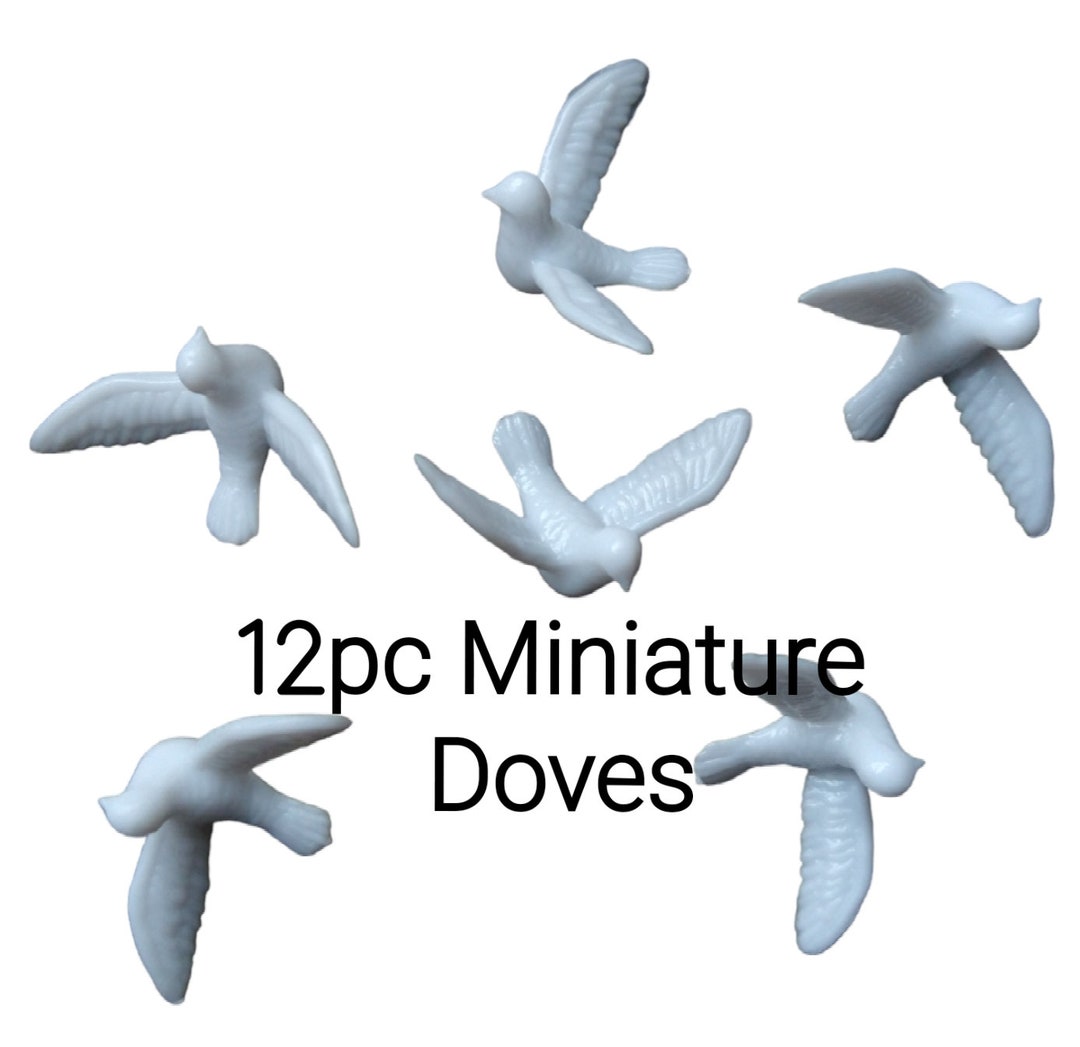 12pc Detailed WHITE DOVE Vintage Plastic Miniatures / Mini Craft Birds ...