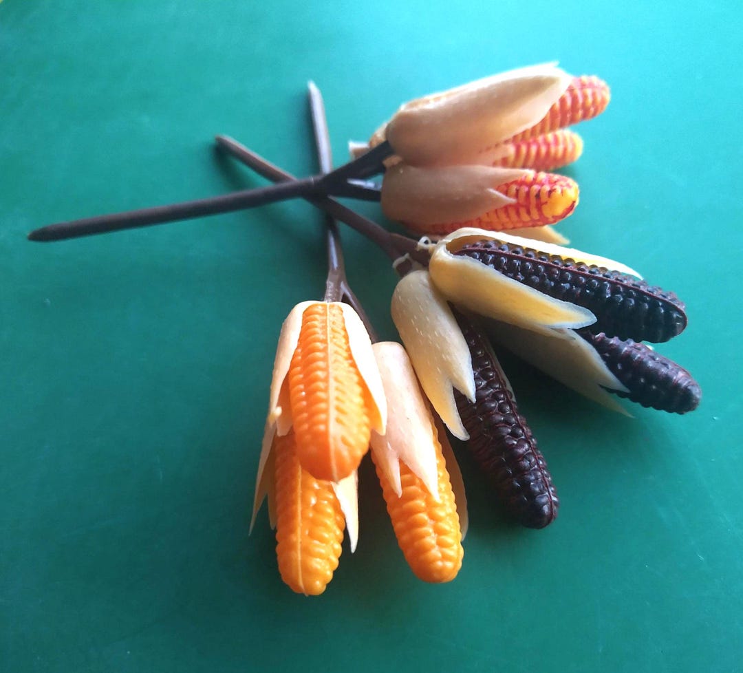 3pc Plastic Artificial CORN Vintage Floral Stems or Cupcake Pick ...