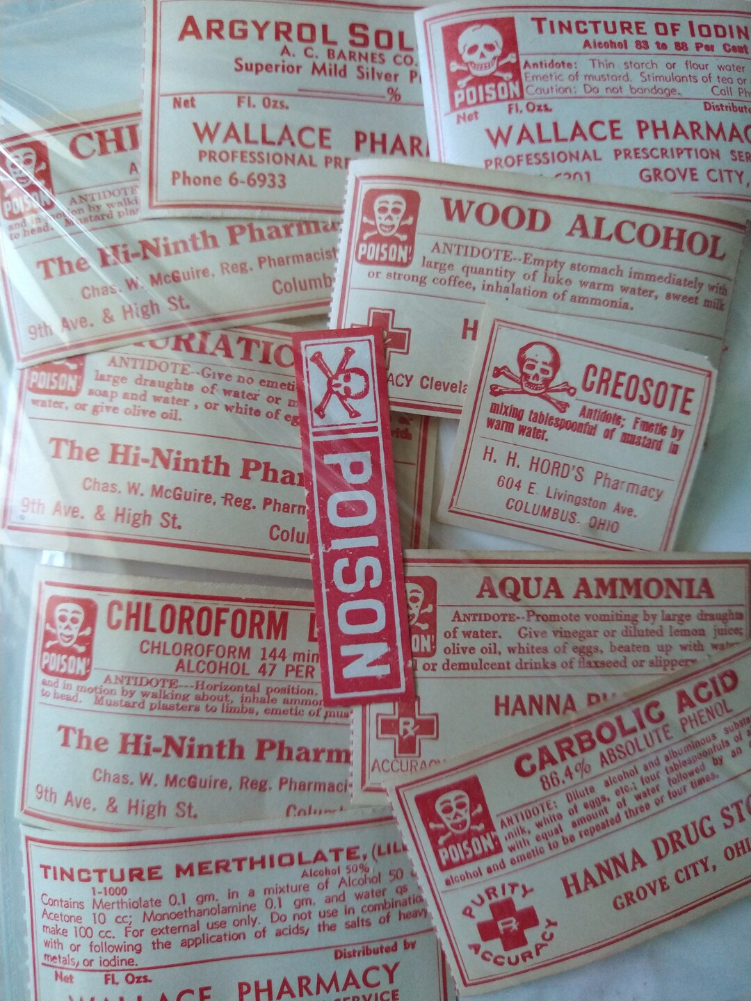 11 Different AUTHENTIC Vintage Pharmacy Labels : Assorted Poisons ...
