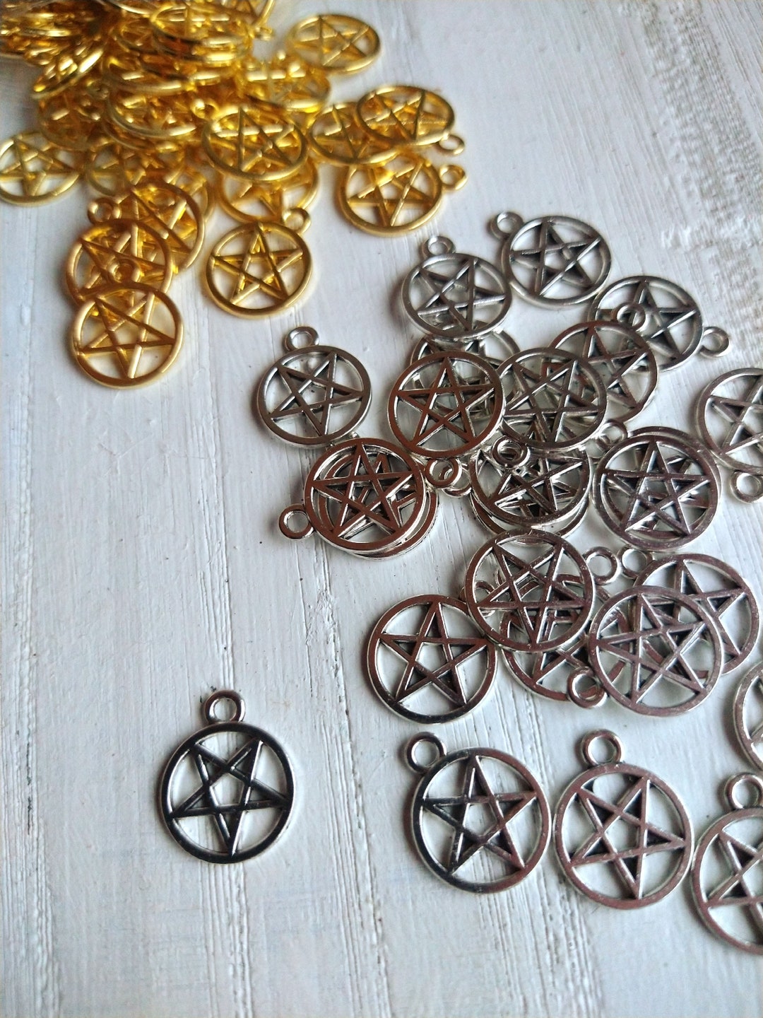 20pc Mini PENTAGRAM Metal Charms / Choice of Silver Tone or Gold Tone ...