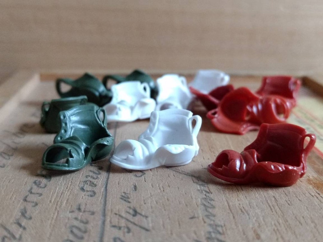 6pc Vintage TINY Worn-out Holey Boot Plastic Charms Miniatures / Scale ...