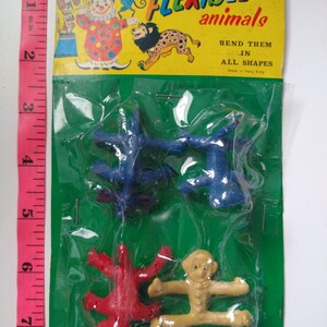 Unopened Package of Posable Rubber Vintage Toys / 4pc Wired ANIMALS ...