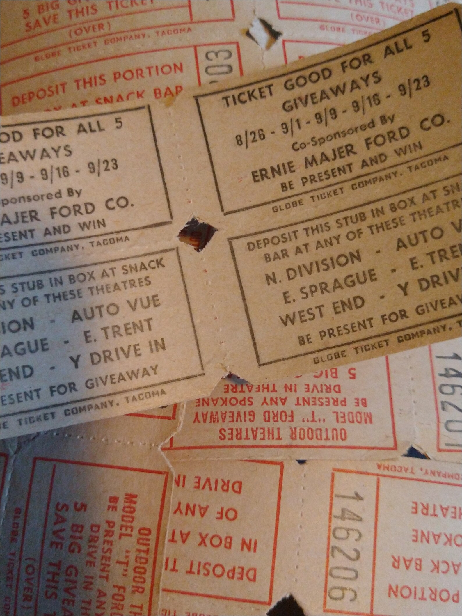 16pc Vintage Raffle Ticket Strip / Ford Model T / Spokane Drive-in ...