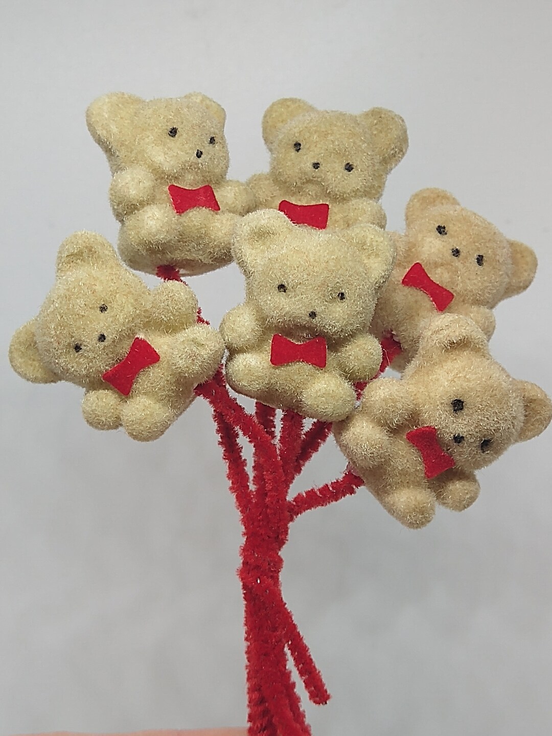 6pc Flocked Miniature Teddy Bear Vintage Package Tie-ons / Chenille ...