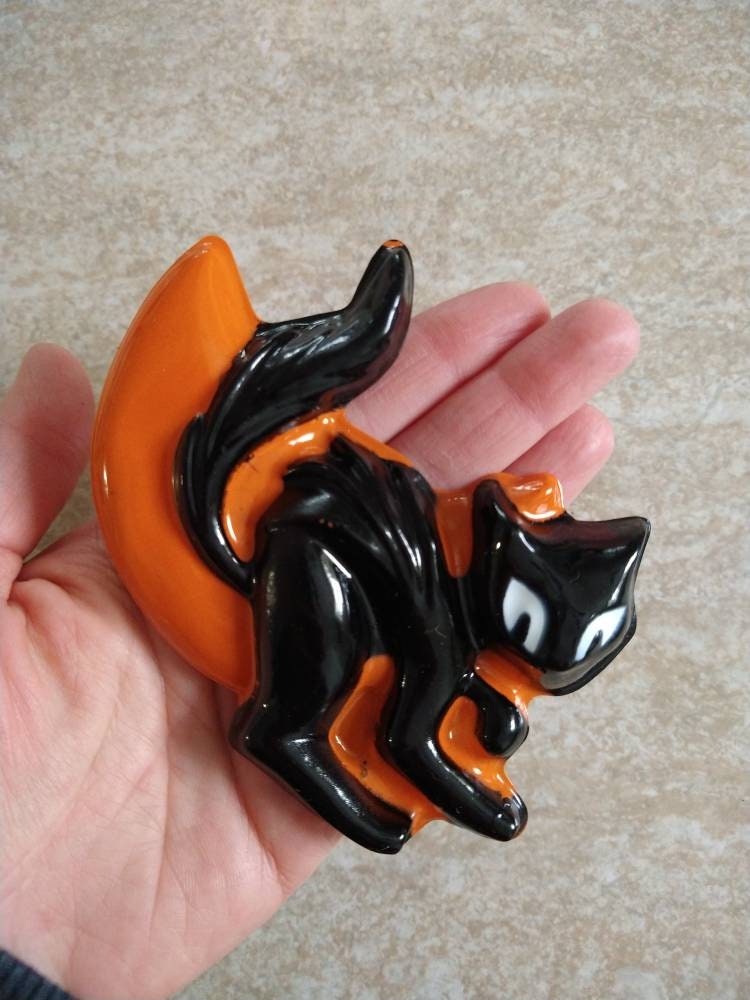 3pc or 6pc Vintage Scaredy Cat + Crescent Moon Decoration / Cake Pop ...